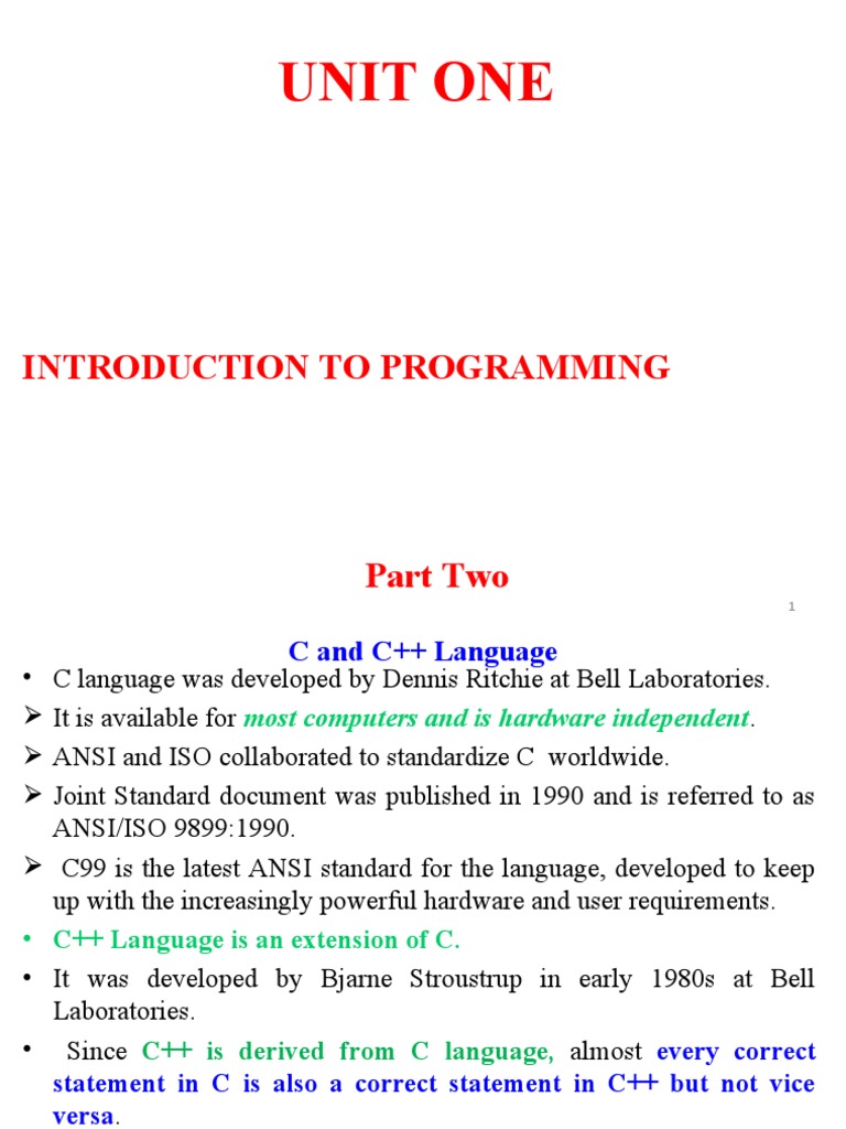 Unit One: Introduction To Programming | PDF | Computer Program | Programming