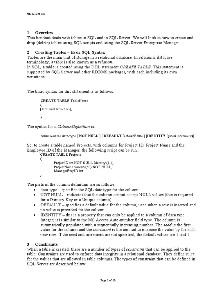 Handout 5 - Working With Tables in SQL | PDF | Relational Database | Information Science