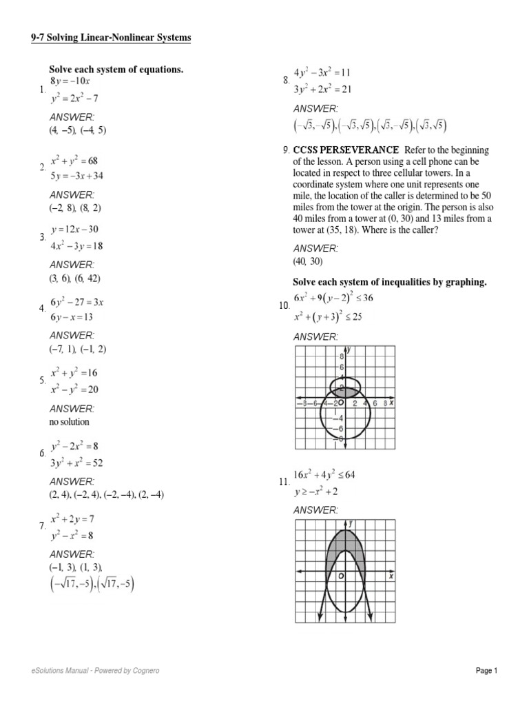 Solutions System of Linear and Quadratic Equation and Inequality | PDF ...