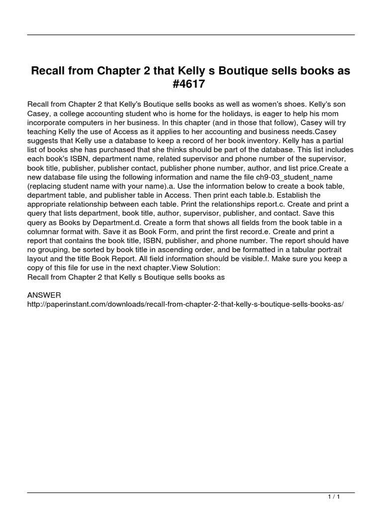 Recall From Chapter 2 That Kelly S Boutique Sells Books As | Download ...