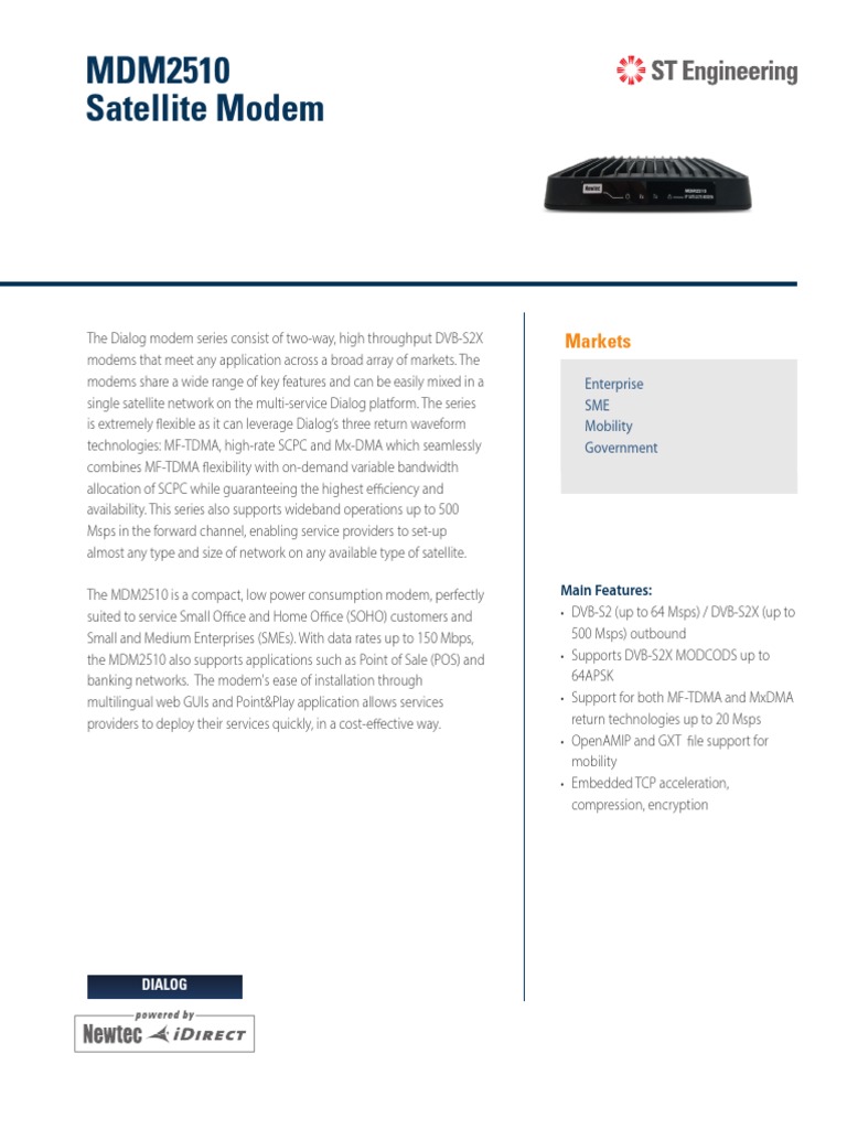 MDM2510 Satellite Modem Overview | PDF | Modem | Computer Network