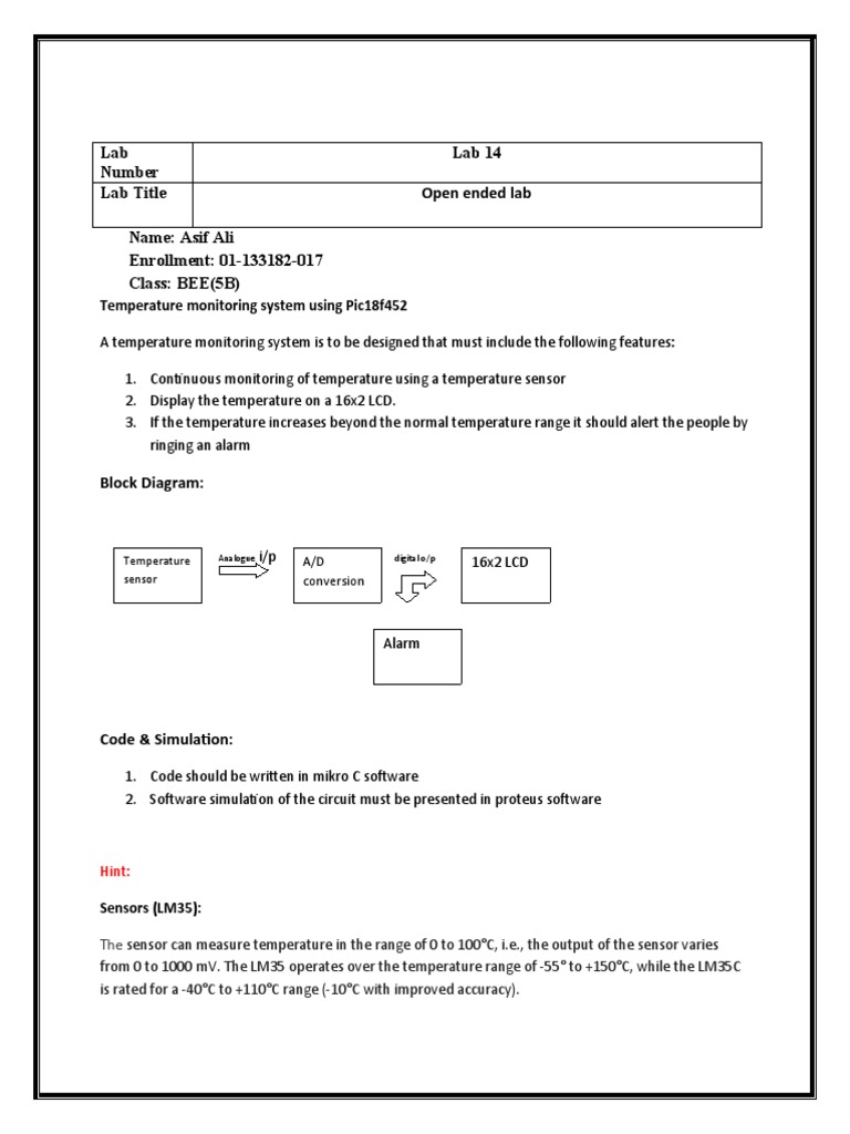 Lab Number Lab 14 Lab Title Open Ended Lab Name: Asif Ali Enrollment: 01-133182-017 Class: BEE ...