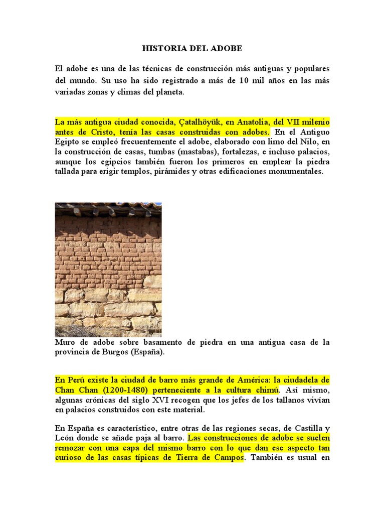 Historia Del Adobe | PDF | Elementos arquitectónicos | Ingeniero civil