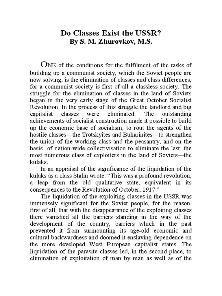 Do Classes Exist The USSR?: by S. M. Zhurovkov, M.S | PDF | Socialism ...