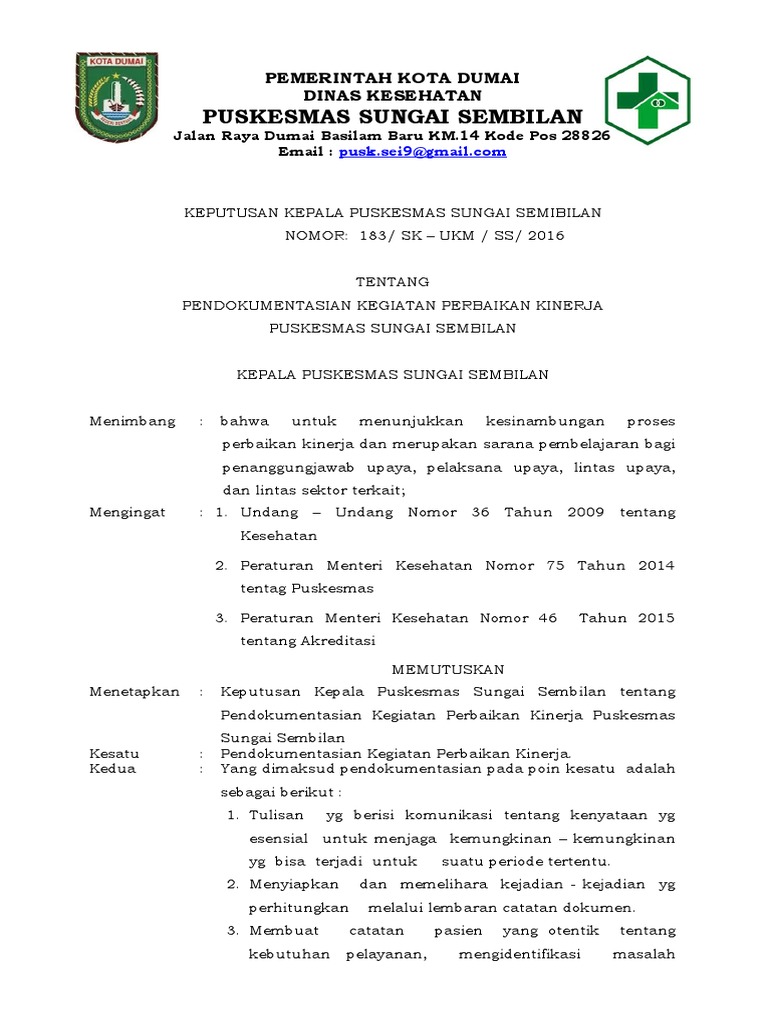 Contoh SK Pendokumentasian Kegiatan Perbaikan Kinerja | PDF