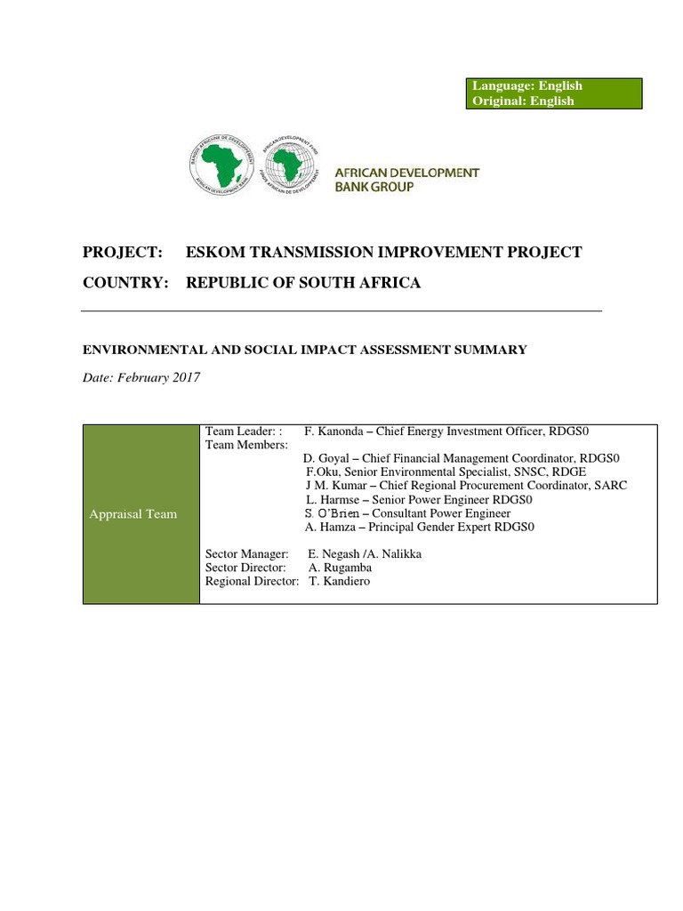 Eskom Transmission Improvement Project Summary | PDF | Environmental ...