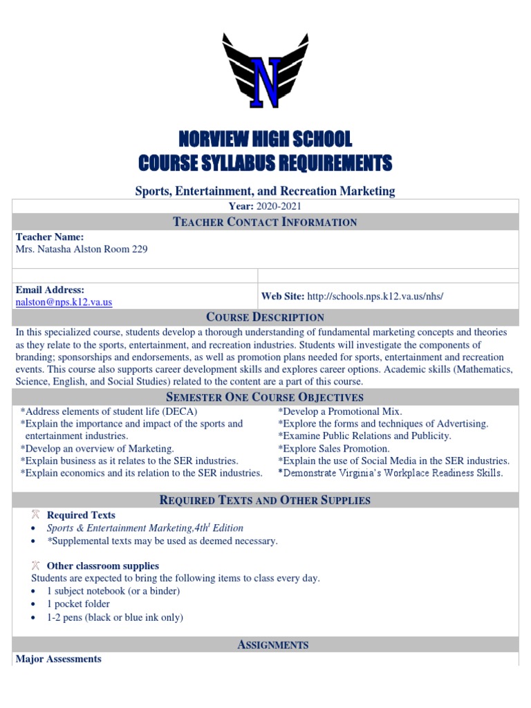 Sports Marketing Course Syllabus 2020-21 | PDF | Homework | Marketing