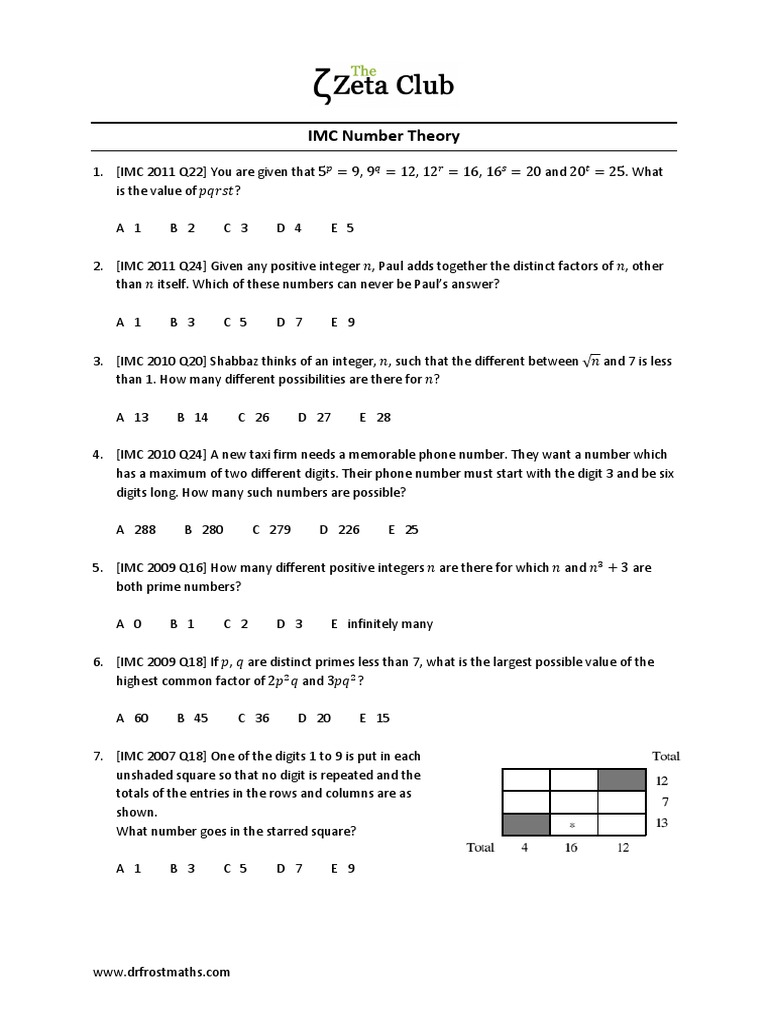 IMC Number Theory | PDF | Prime Number | Teaching Mathematics