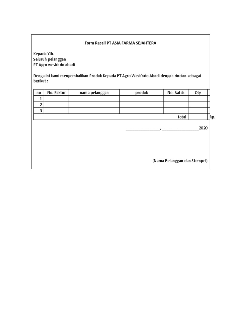 012-01 Form Recall | PDF