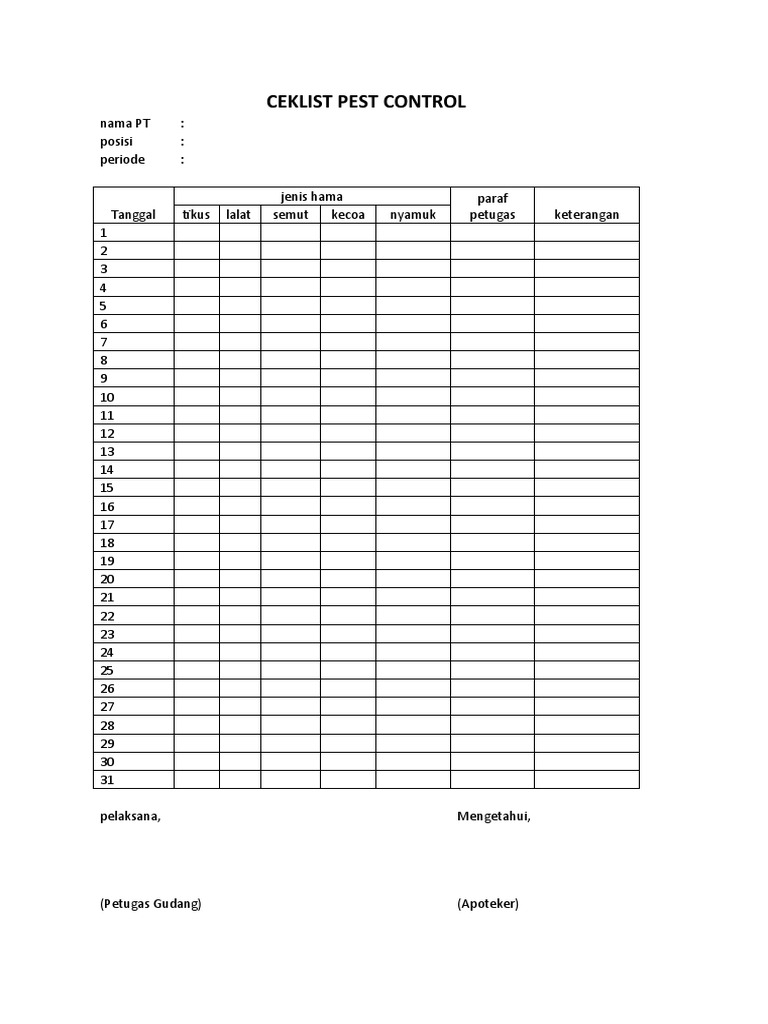 Pest Control Checklist | PDF