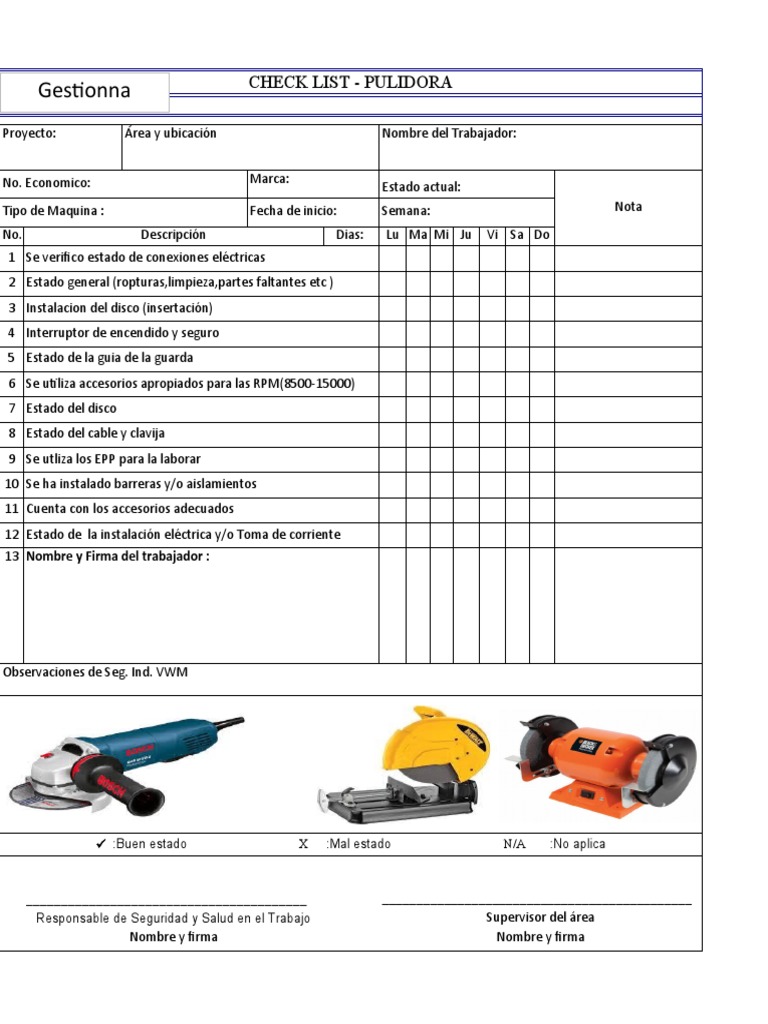 Check List PT-A Pulidora | PDF | Tecnología