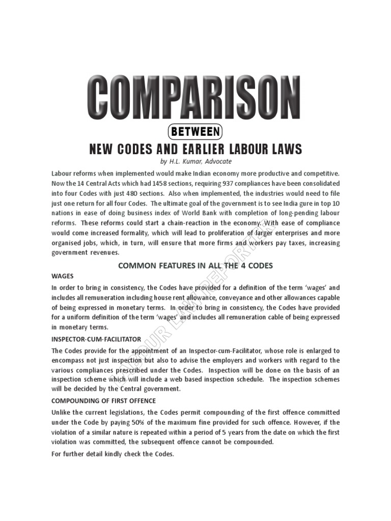 Comparison of New and Old Labour Codes | PDF | Employment ...