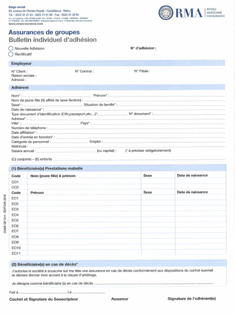 Bulletin D'adhésion RMA | PDF