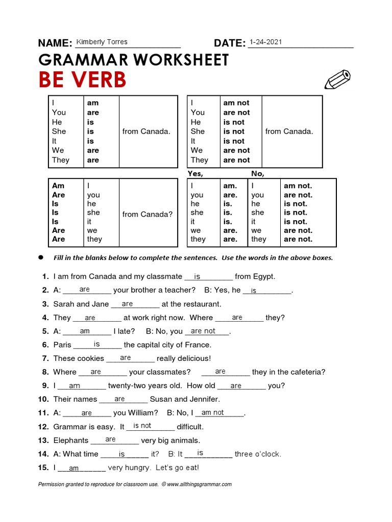 Be Verb: Grammar Worksheet | PDF | Language Mechanics | Cognitive Science