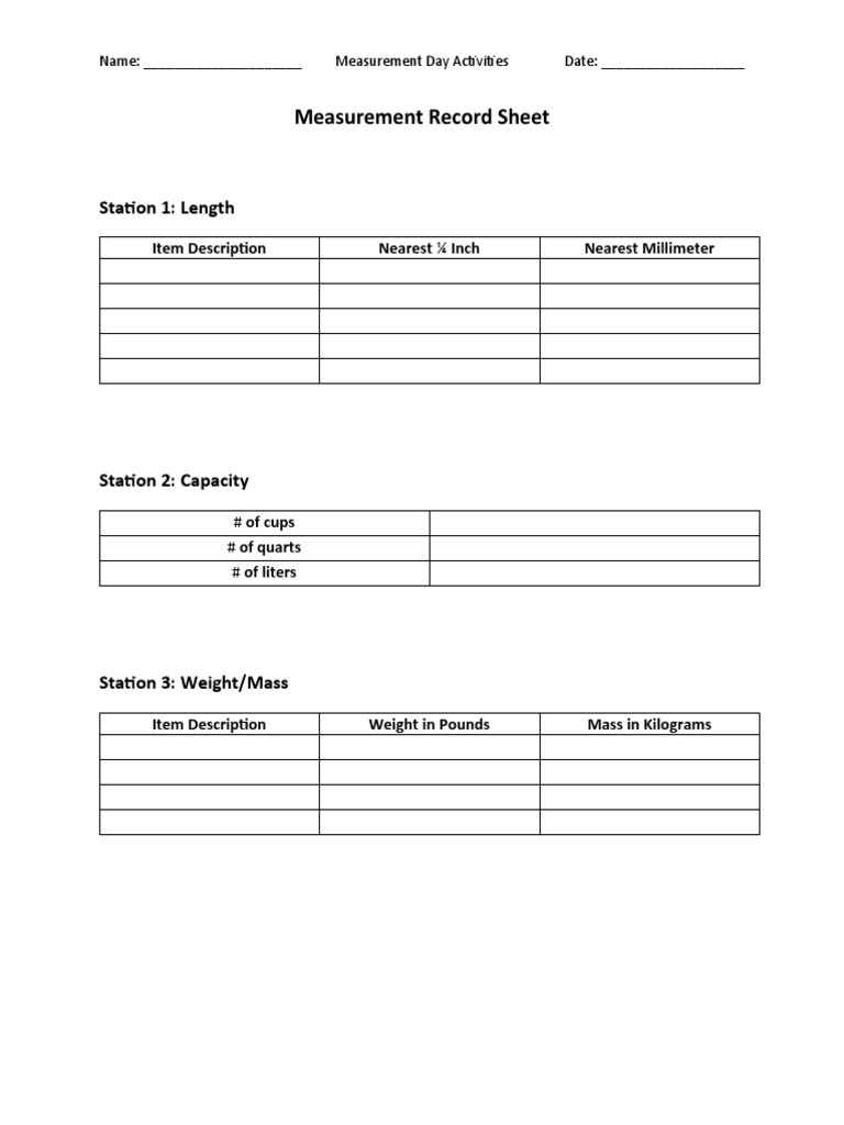 Measurement Record Sheet | PDF