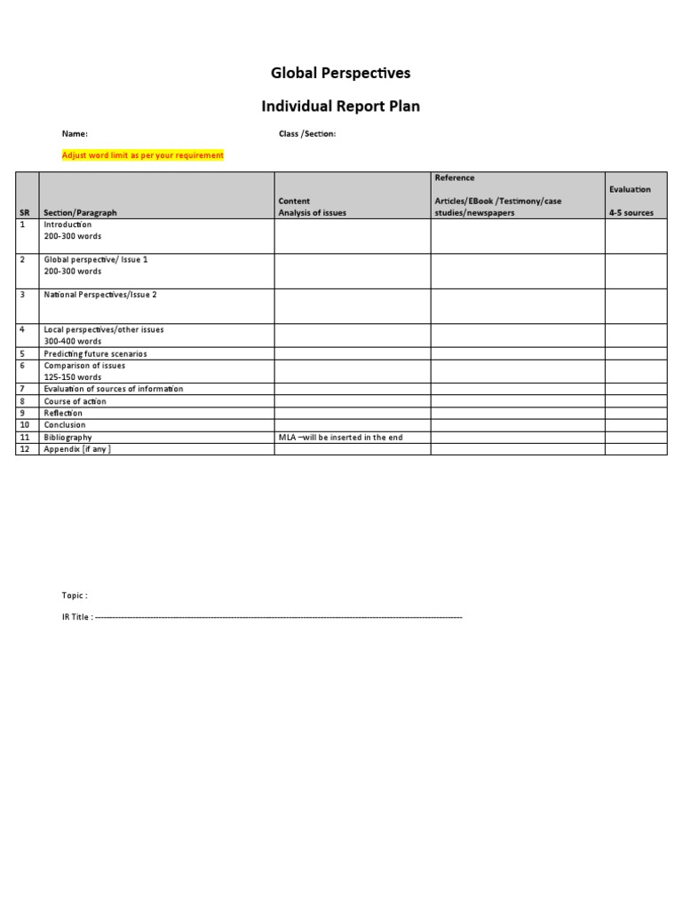 Global Perspectives Individual Report Plan: Adjust Word Limit As Per ...