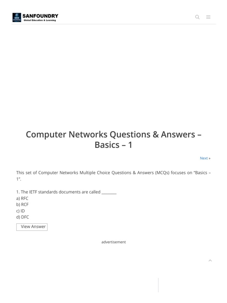Computer Network Basics Questions & Answers - Sanfoundry | Download Free PDF | Computer Network ...