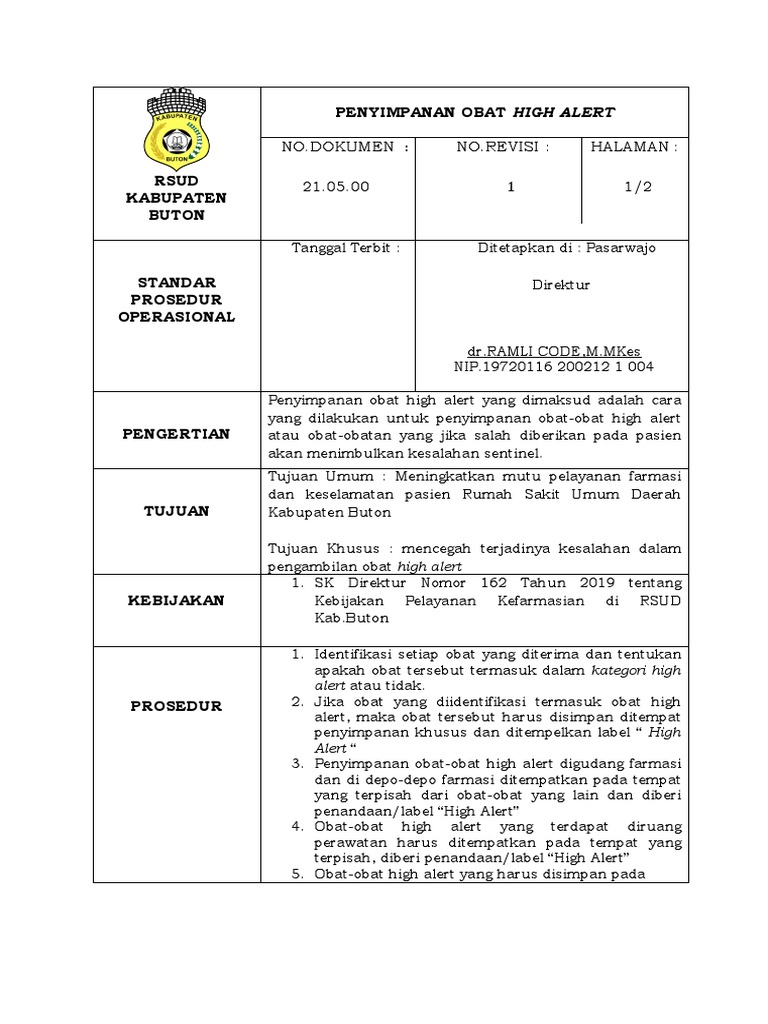 Sop Penyimpanan Obat High Alert Pdf