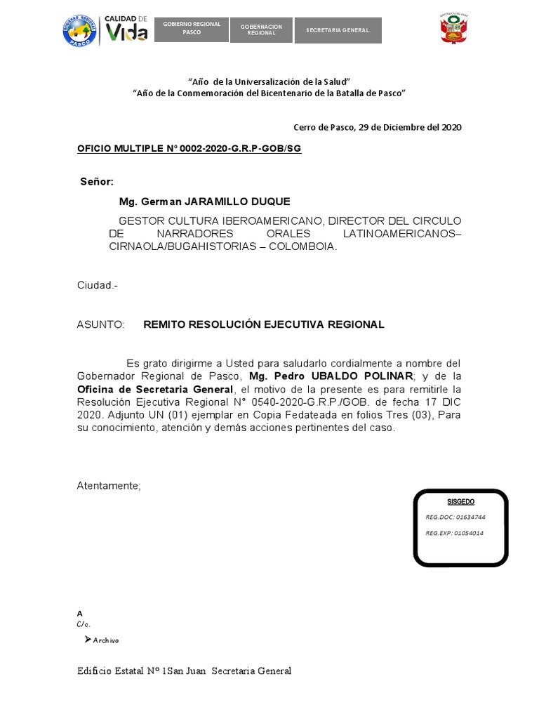 Oficio MULTIPLE # 02 Mg. German JARAMILLO DUQUE | PDF