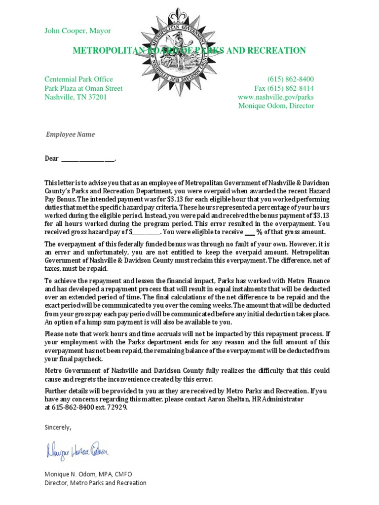 Overpayment Letter - Template | PDF | Payroll | Public Finance
