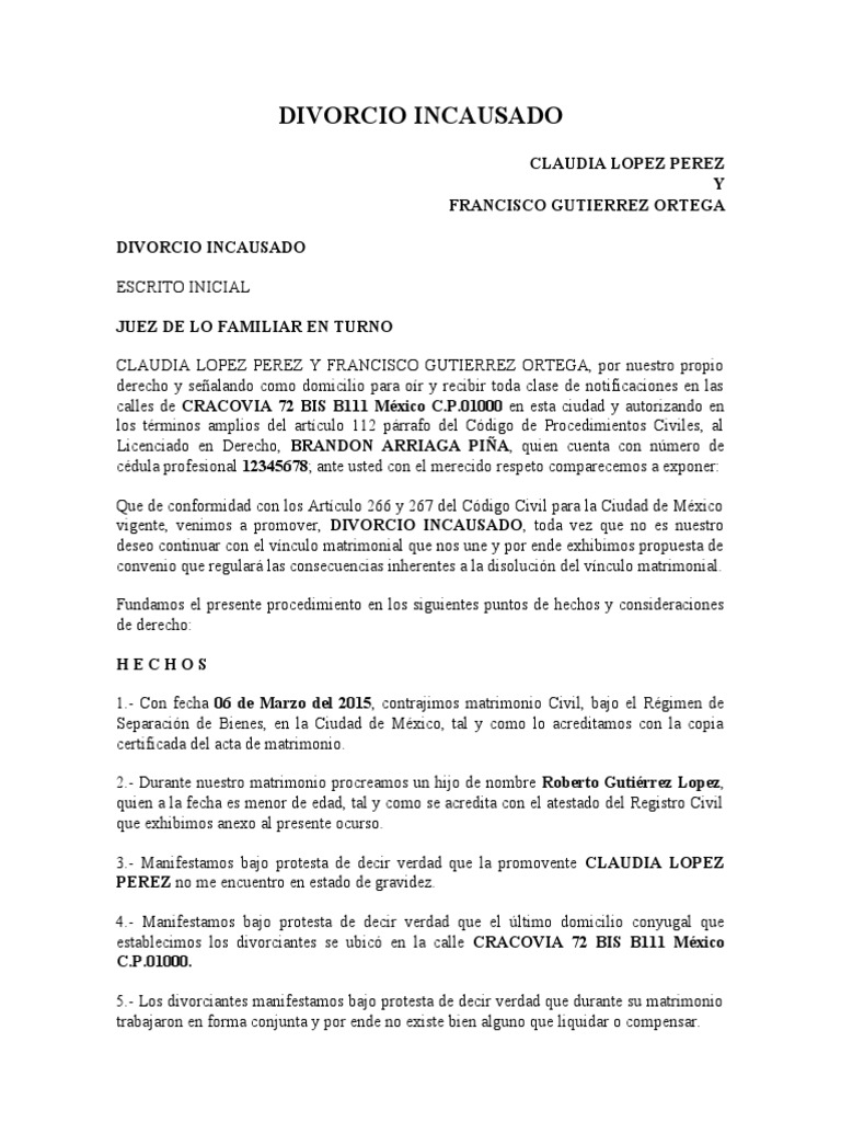 Divorcio Incausado: Propuesta de Convenio | PDF | Divorcio | Gobierno