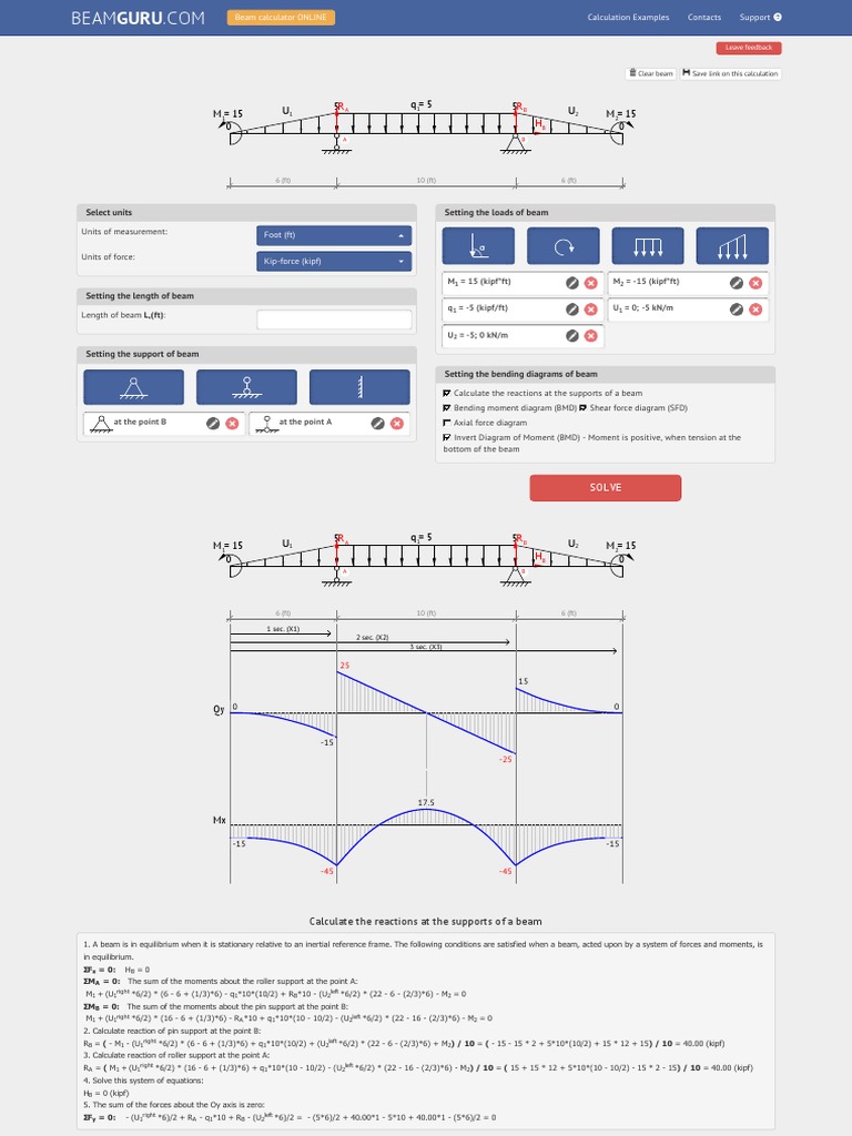 Beam Calculator Online (Calculate The Reactions - Draws Bending Moment ...
