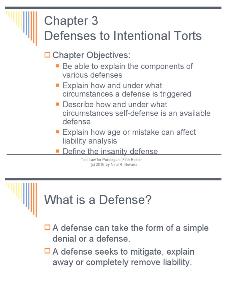Defenses To Intentional Torts: Chapter Objectives | PDF | Tort ...