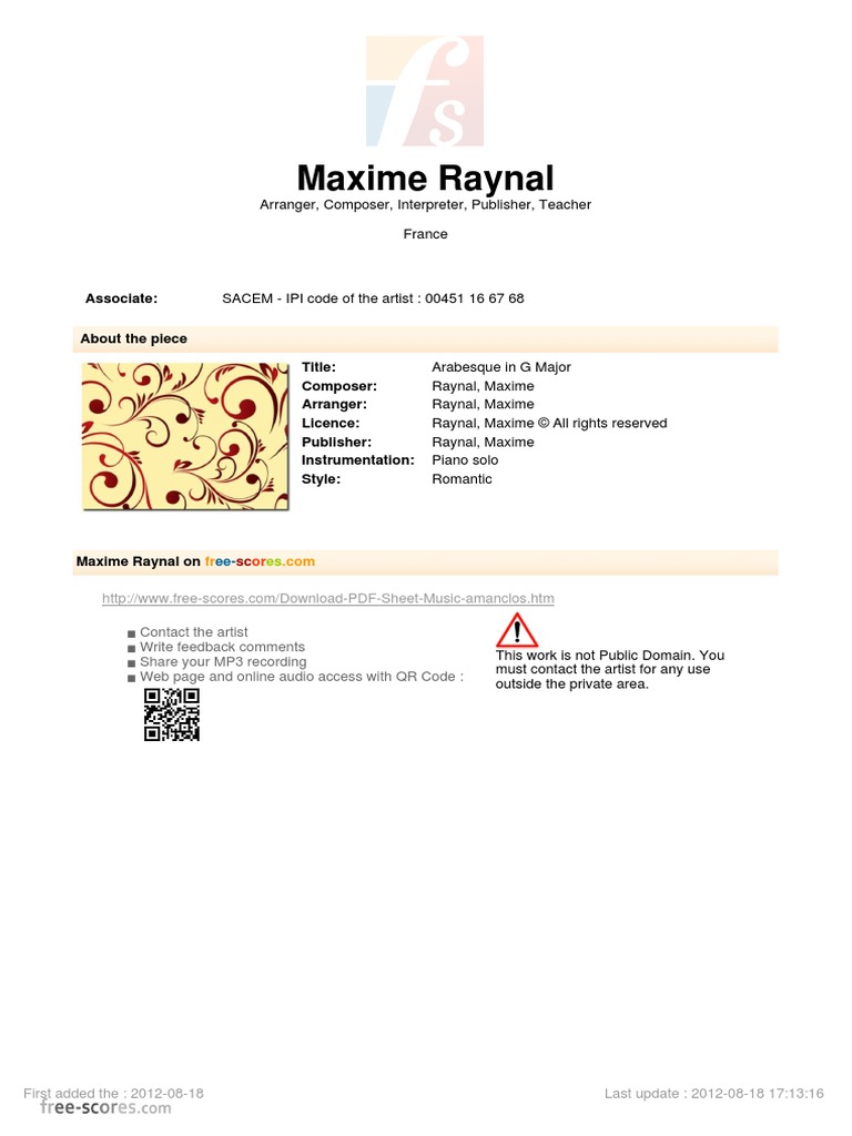 (Free Scores - Com) - Raynal Maxime Arabesque en Sol Majeur 47383 | PDF | Art