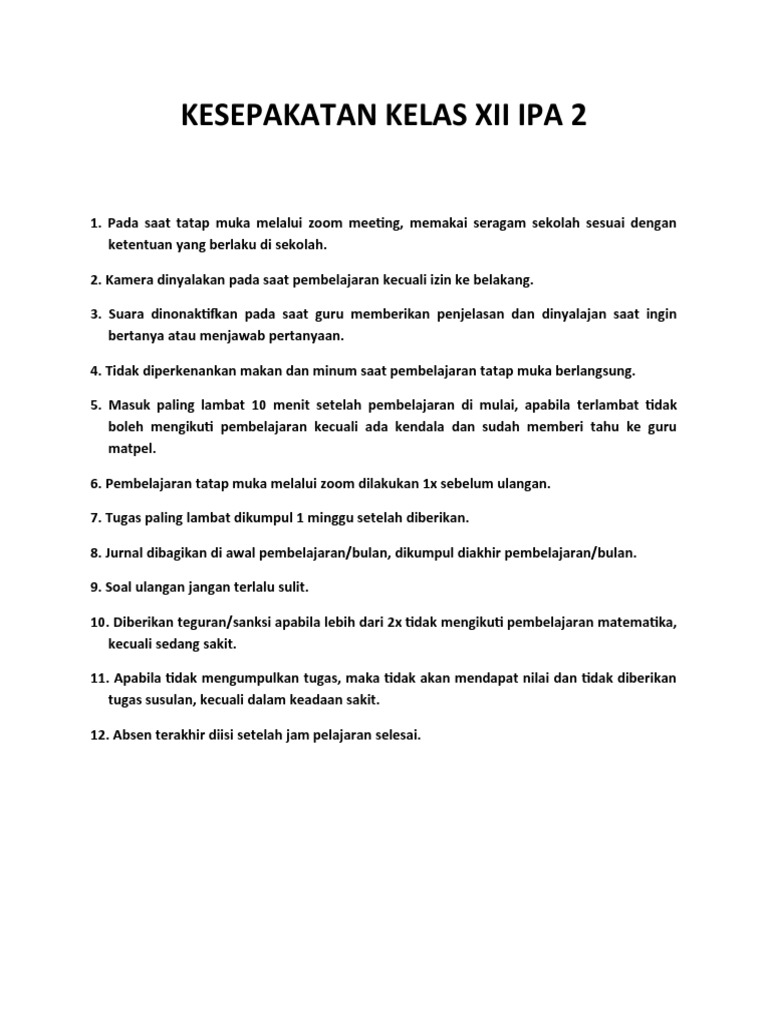 Kesepakatan Kelas XII IPA 2 | PDF