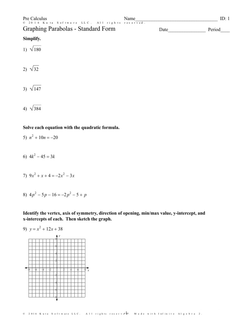 Graphing Parabolas - Standard Form | PDF | Differential Geometry ...