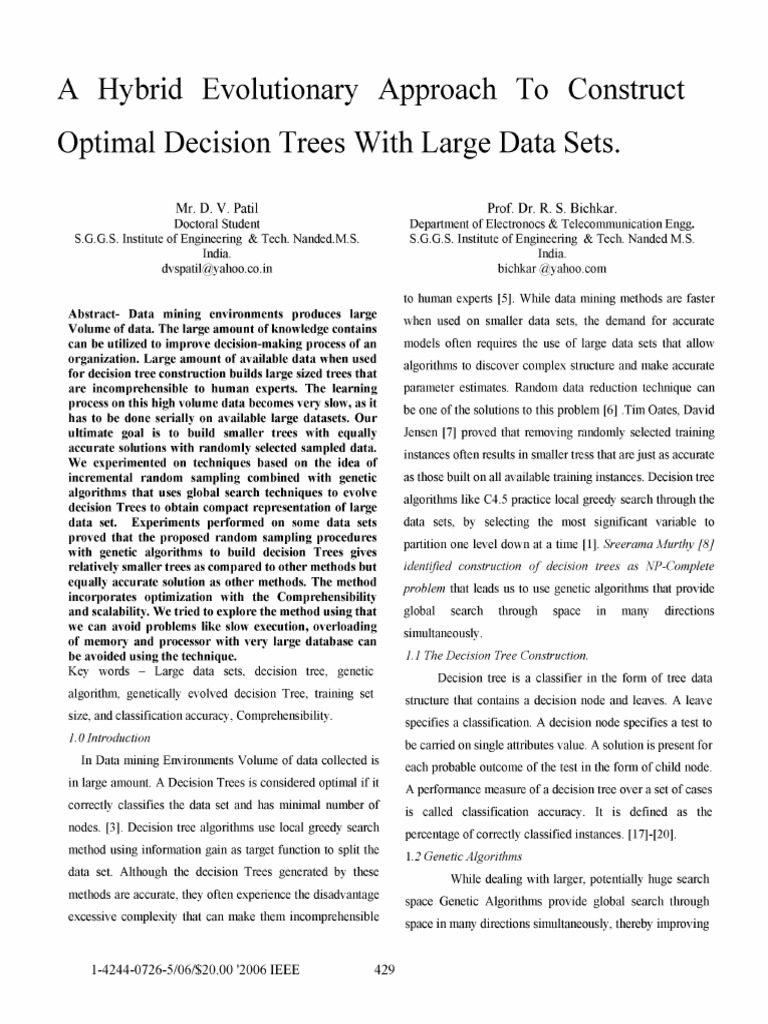 A Hybrid Evolutionary Approach To Construct Optimal Decision Trees With Large Data Set Pdf