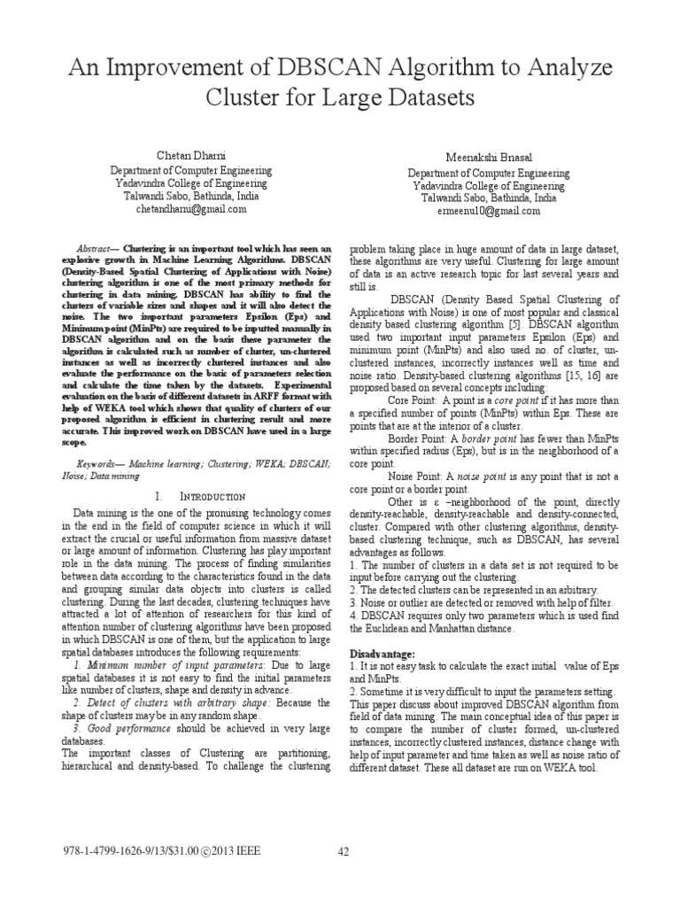 An Improvement of DBSCAN Algorithm To Analyze Cluster For Large Dataset ...