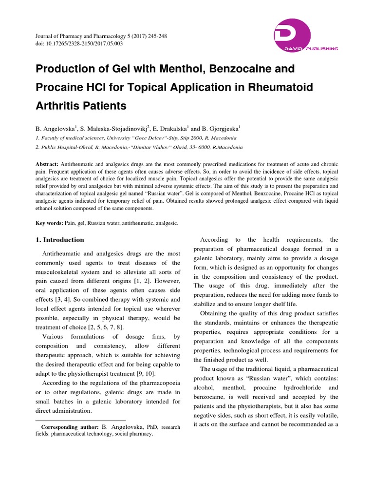 Menthol-Procaine Gel for Arthritis Relief | PDF | Analgesic | Topical ...
