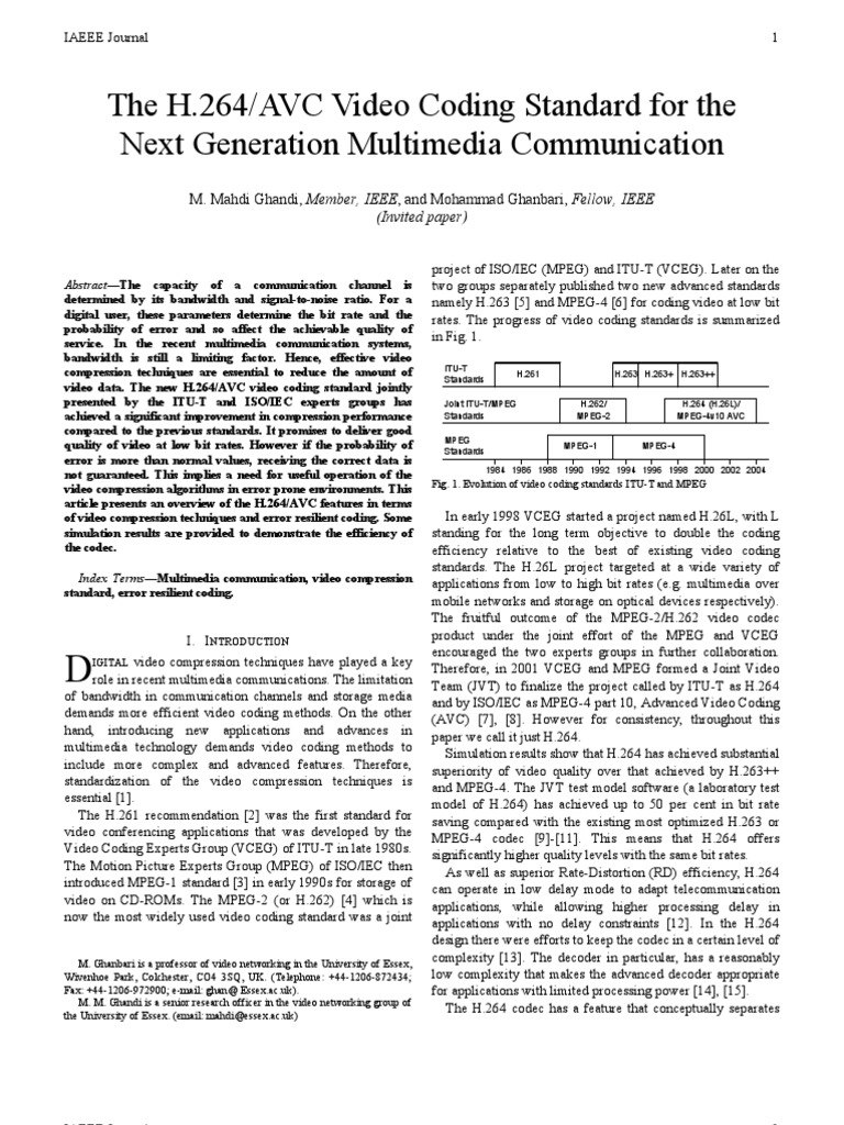 The H 264 Avc Video Coding Standard For The Next Generation Multimedia Communication Pdf H