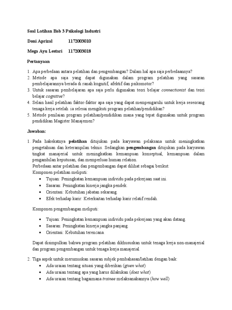 Soal Latihan Bab 3 Psikologi Industri | PDF | Karier & Perkembangan