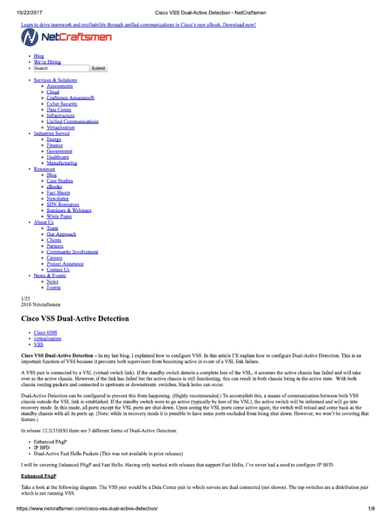 CISCO VSS DUAL-ACTIVE DETECTION - NetCraftsmen | PDF