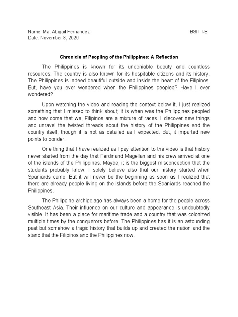 Reflection (Chronicle of Peopling of The Philippines) | PDF
