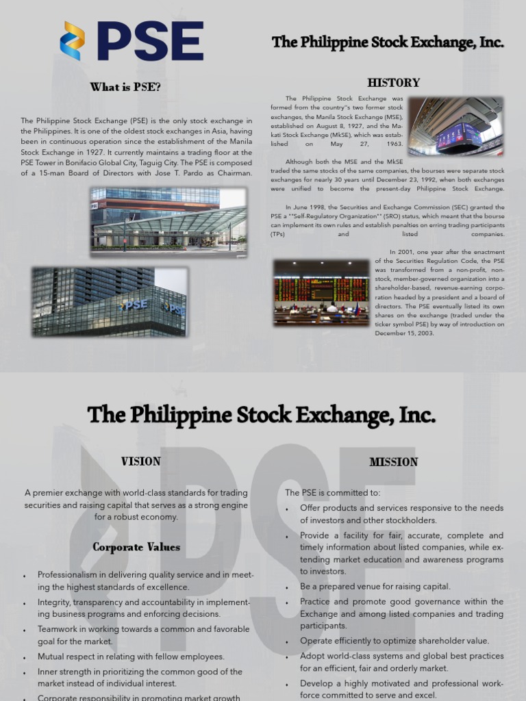 The Philippine Stock Exchange, Inc.: What Is PSE? History | PDF ...