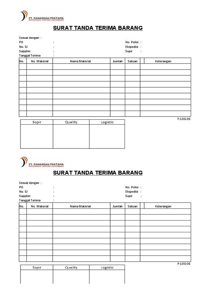 F-LOG-06 Surat Tanda Terima Barang (STTB) Rev | PDF