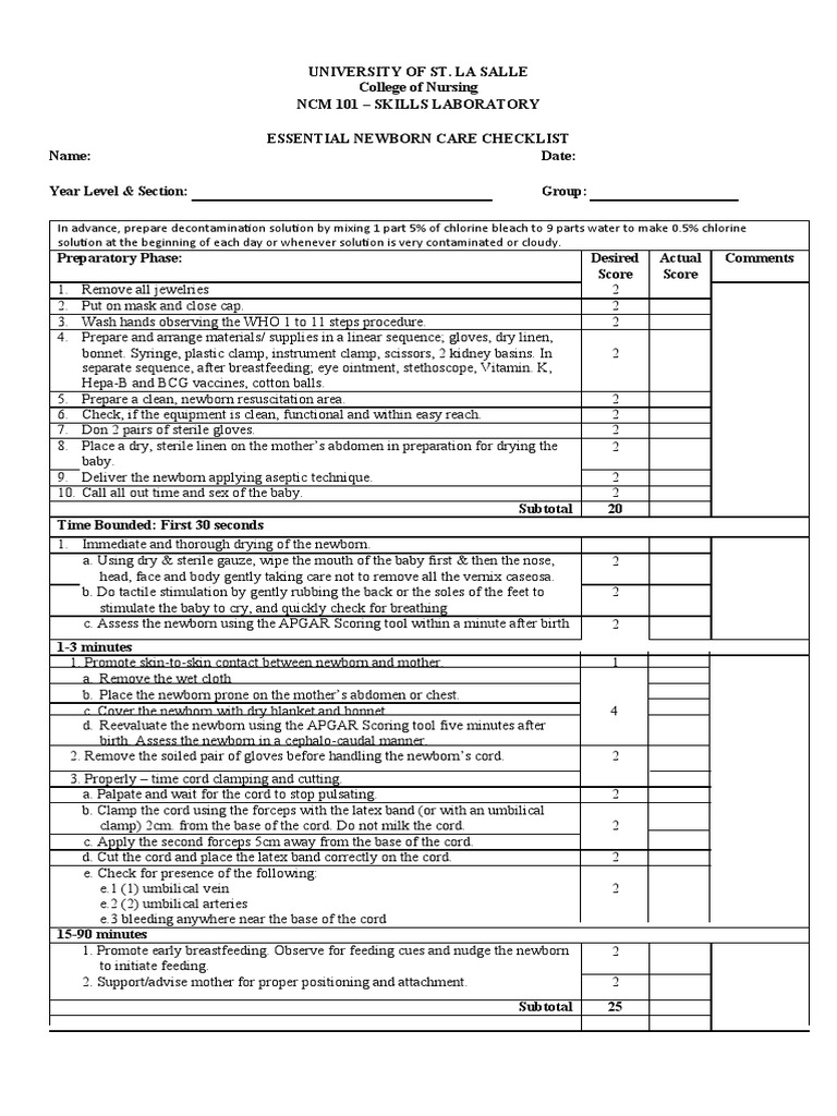 Essential NB Care Checklist 2020 | PDF | Clinical Medicine | Health ...
