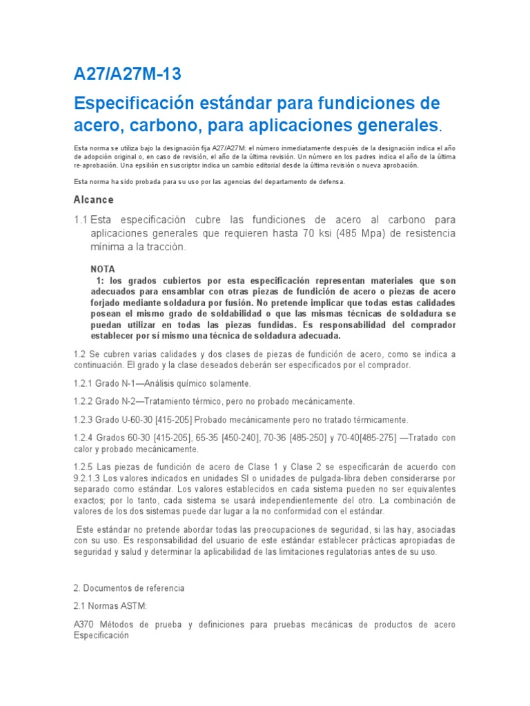 Astm A27 | PDF | Tratamiento a base de calor | Acero