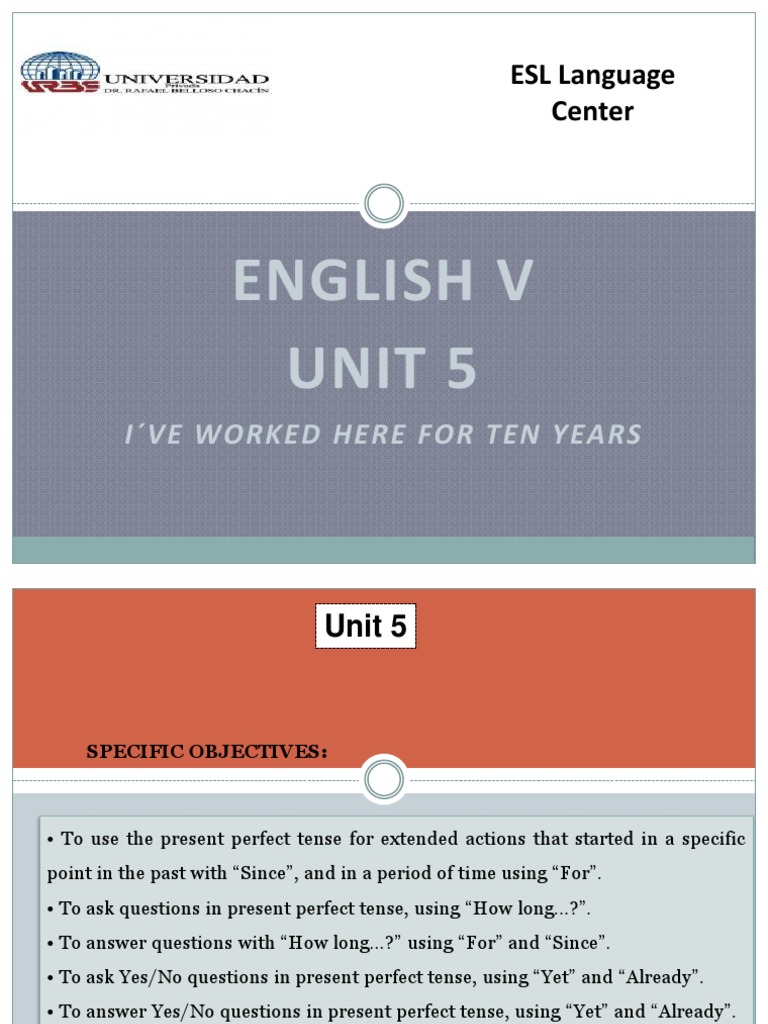 English V Unit 5: ESL Language Center | PDF | Grammatical Tense ...