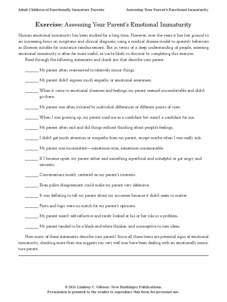 Exercise: Assessing Your Parent's Emotional Immaturity | PDF | Empathy ...
