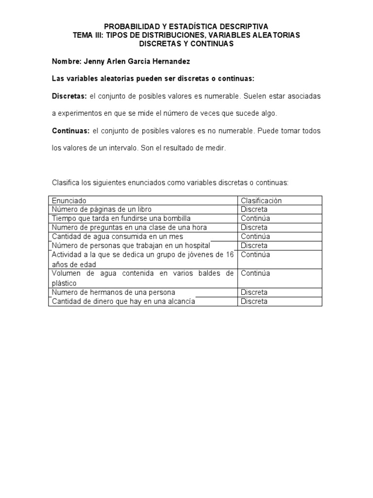 Discretas o Continuas (Clasificacion) | PDF