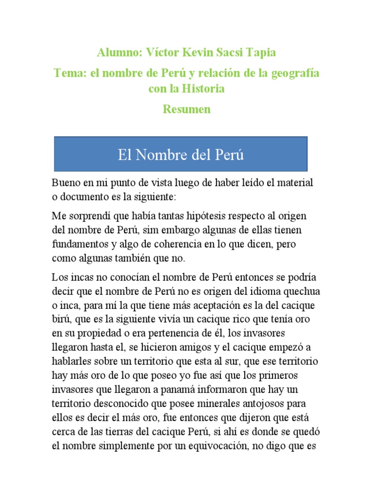 Origen Del Nombre de Peru | PDF