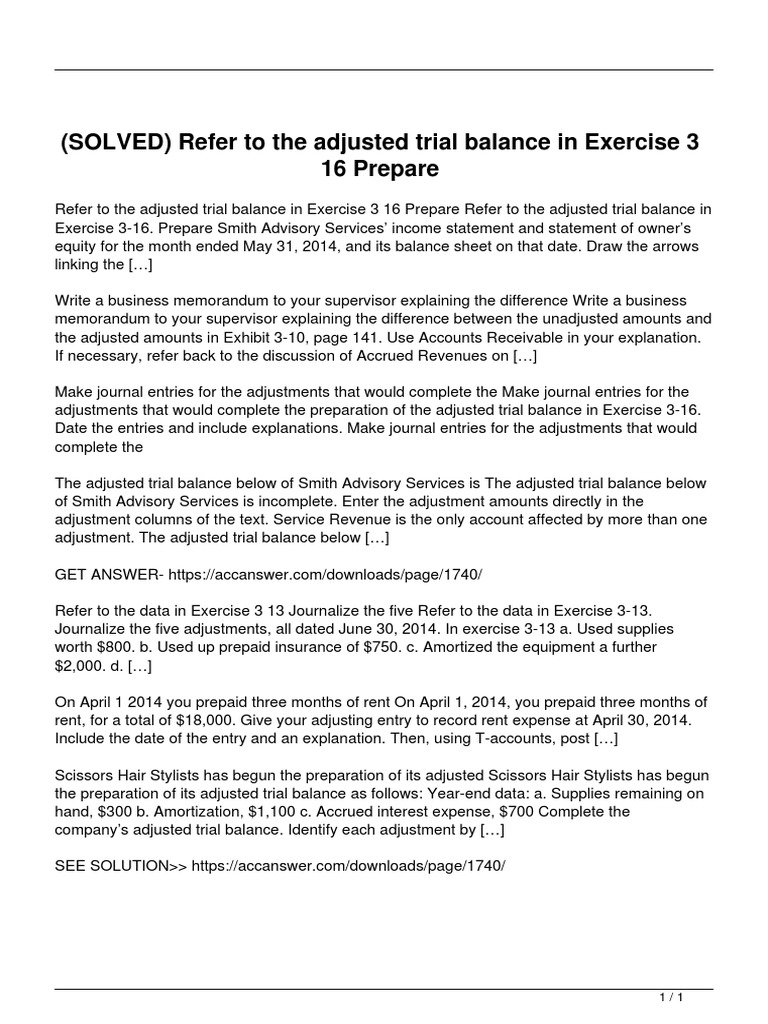 Solved Refer To The Adjusted Trial Balance in Exercise 3 16 Prepare ...