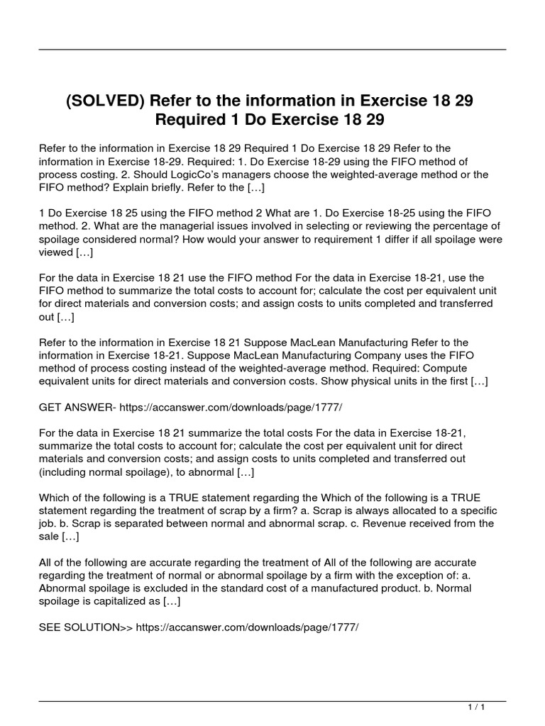 Solved Refer To The Information in Exercise 18 29 Required 1 Do ... Solved Refer To The Information in Exercise 18 29 Required 1 Do ...