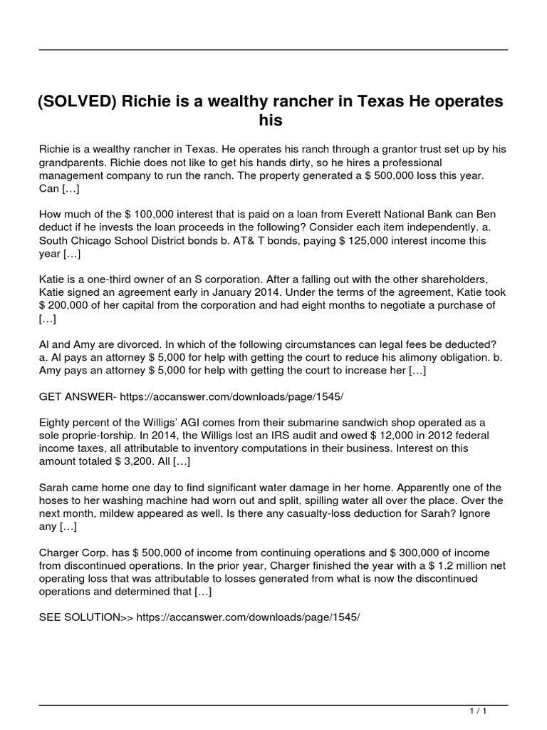 Solved Richie Is A Wealthy Rancher in Texas He Operates His | PDF | S ...