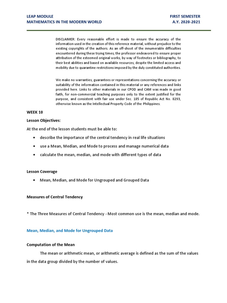 Leap Module First Semester Mathematics in The Modern World A.Y. 2020 ...