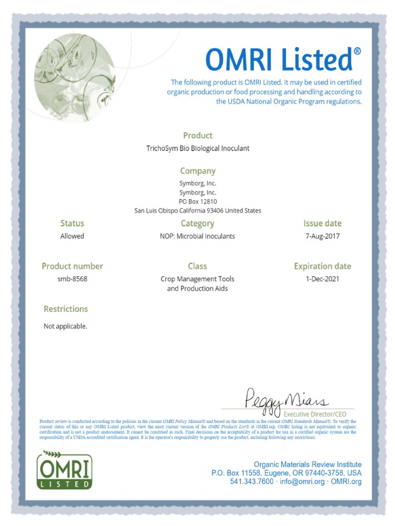 USA - TrichoSym Bio - OMRI - 2021 | PDF